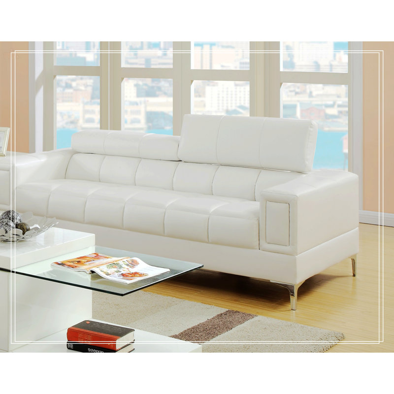 Everly Quinn White Faux Leather Living Room 2Pc Sofa Set Sofa And Loveseat Furniture Couch Unique Design Metal Legs Adjustable Headrest Wayfair Canada